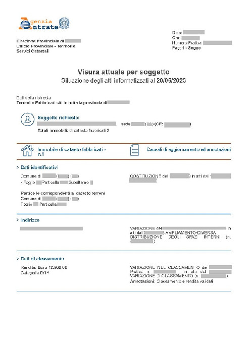 Visura catastale persona fisica